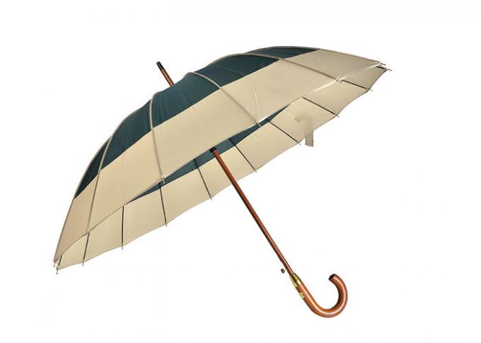 Custom 16 Ribs Auto Open Golf Umbrella with Wooden Shaft