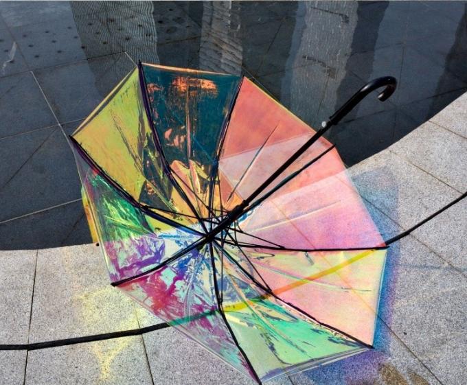 Iridescent Hologram Umbrella - Auto Open, Transparent Canopy