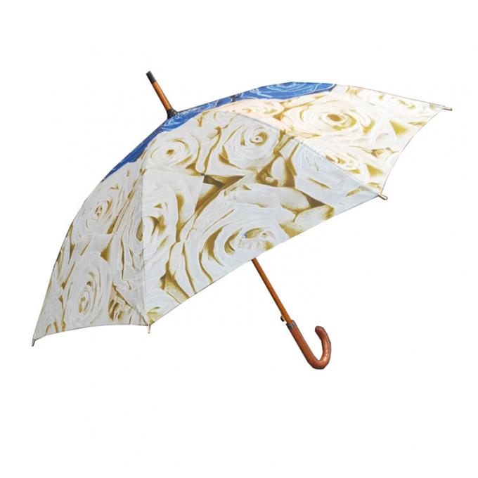 Windproof Straight Umbrella with Wooden J Handle